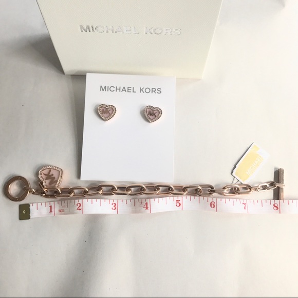 Michael Kors | Jewelry | Authentic Mk Heart Pave Bracelet Earrings Set ...
